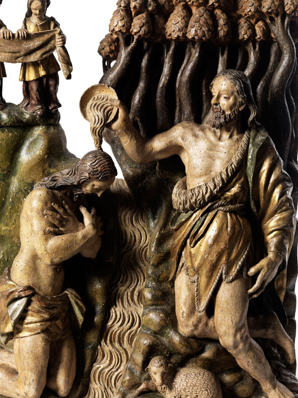 Schnitzfigurengruppe Christi Taufe am Jordan - Hampel Kunstauktionen