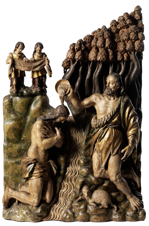 Schnitzfigurengruppe Christi Taufe am Jordan - Hampel Kunstauktionen